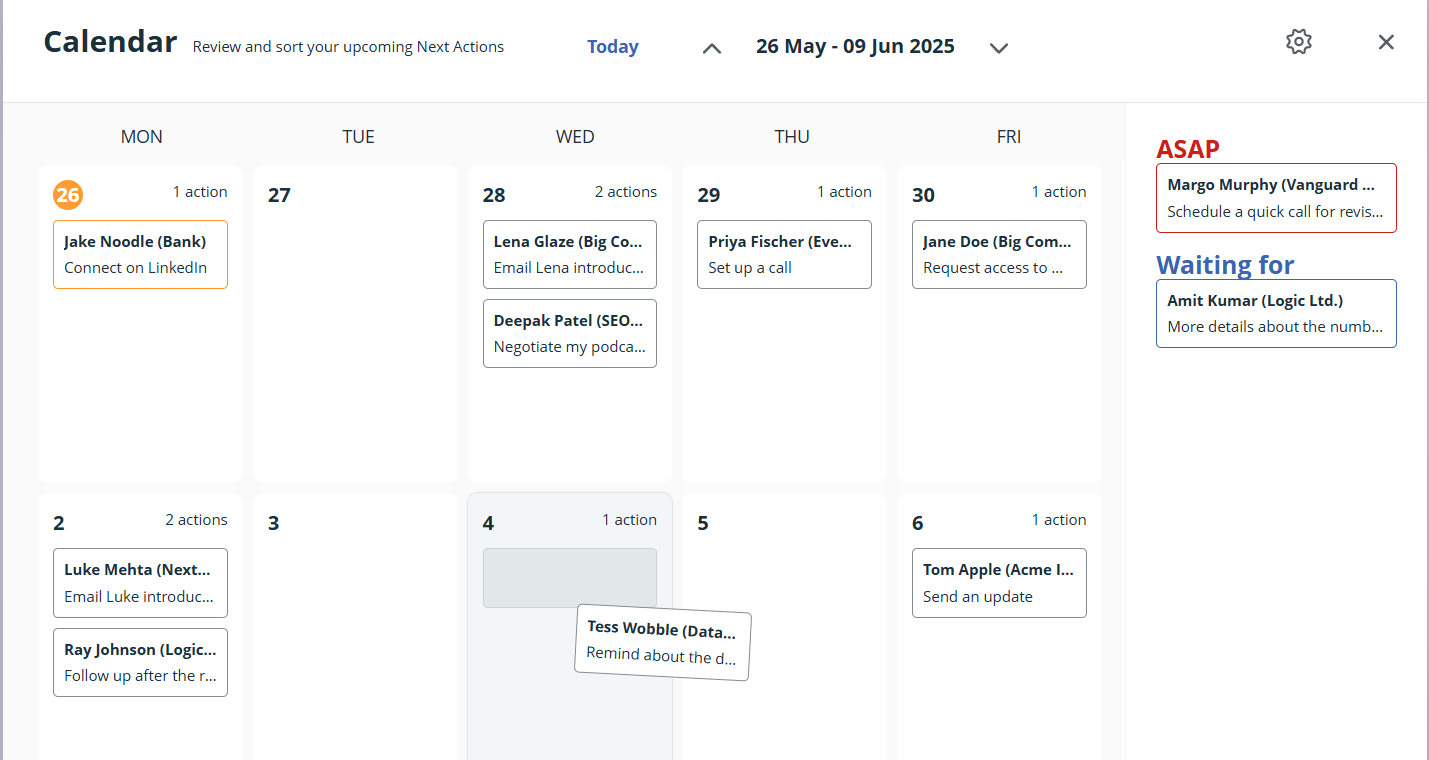 Review Your Next Actions in Calendar View